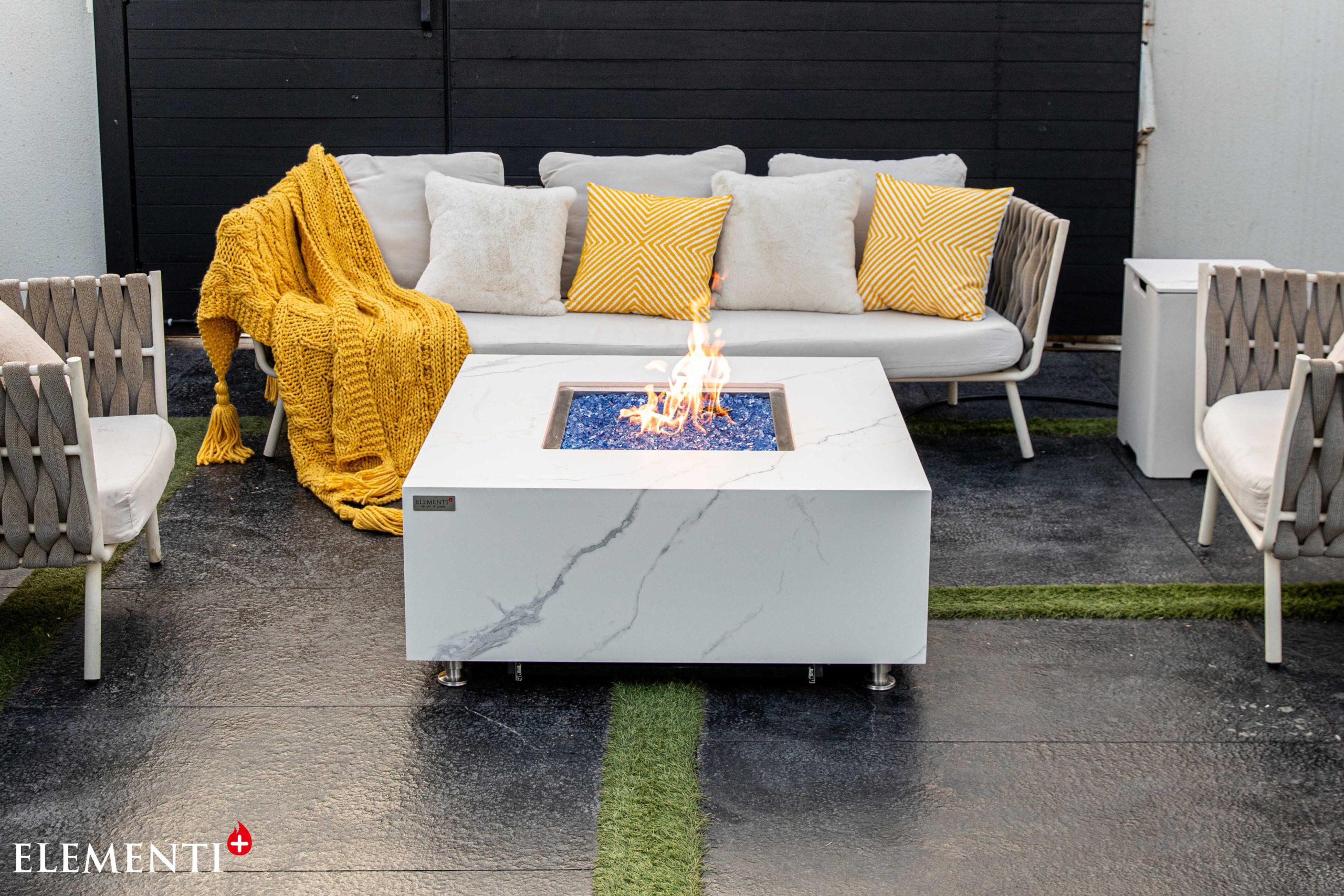 ELEMENTI PLUS BIANCO Marble Porcelain Fire Table OFP103BW - ELEMENTI